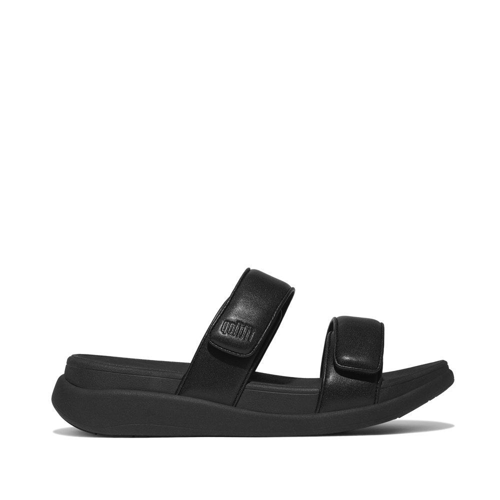 FitFlop - F-Mode Go Adjustable Flatform Two-Bar Slides - All Black - S ...